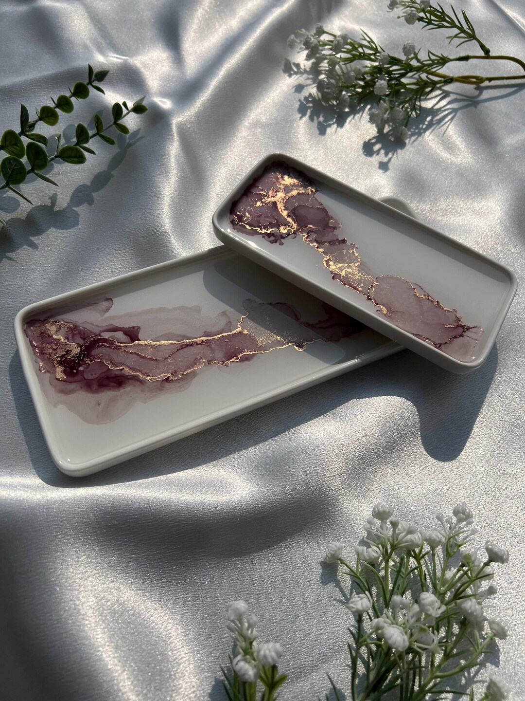 Alcohol Ink Ceramic Vanity Trays | 10" & 6" Set of 2 | Alcohol Ink ...