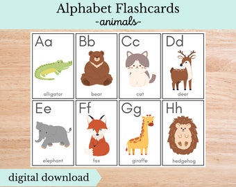 Animal Alphabet Flashcards, Printable Letter Flash Cards, Homeschool ...