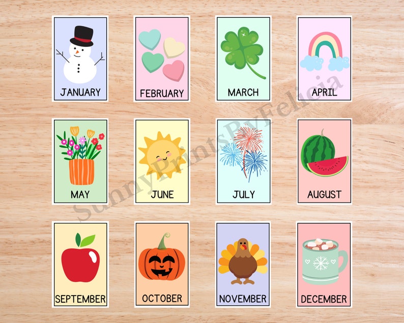 Months of the Year Flashcards, Digital Download - Etsy