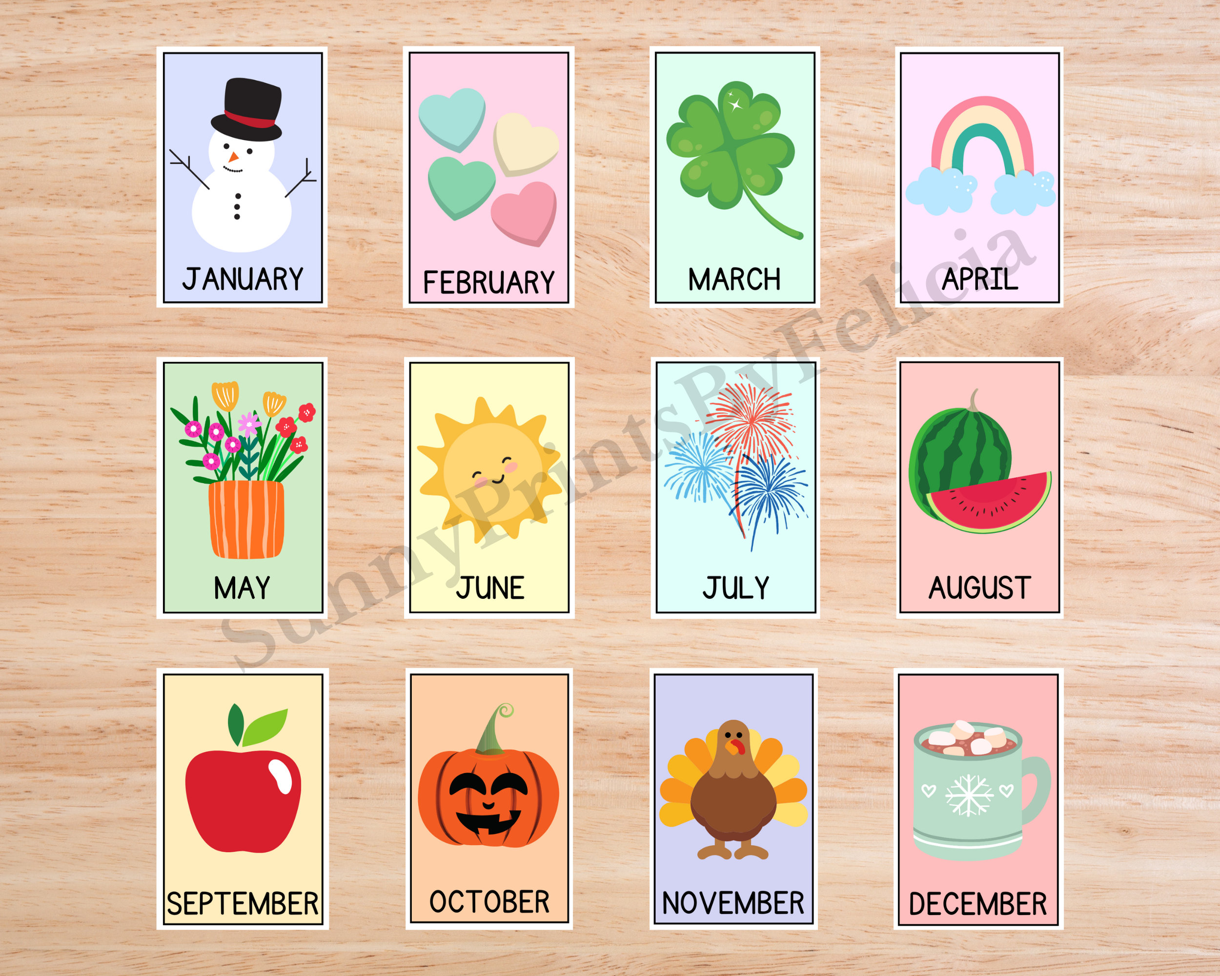 Months of the Year Flashcards, Digital Download - Etsy