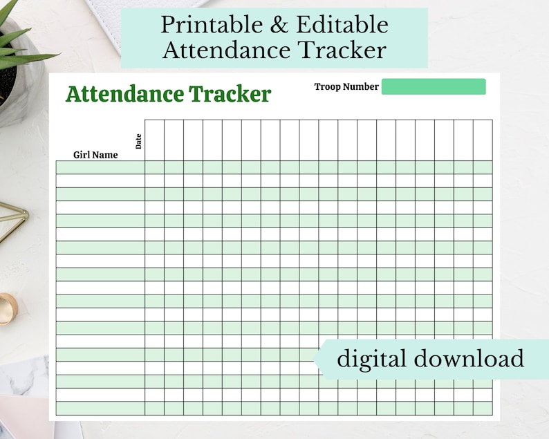 Girl Scout Attendance Tracker, Editable, Digital Download - Etsy