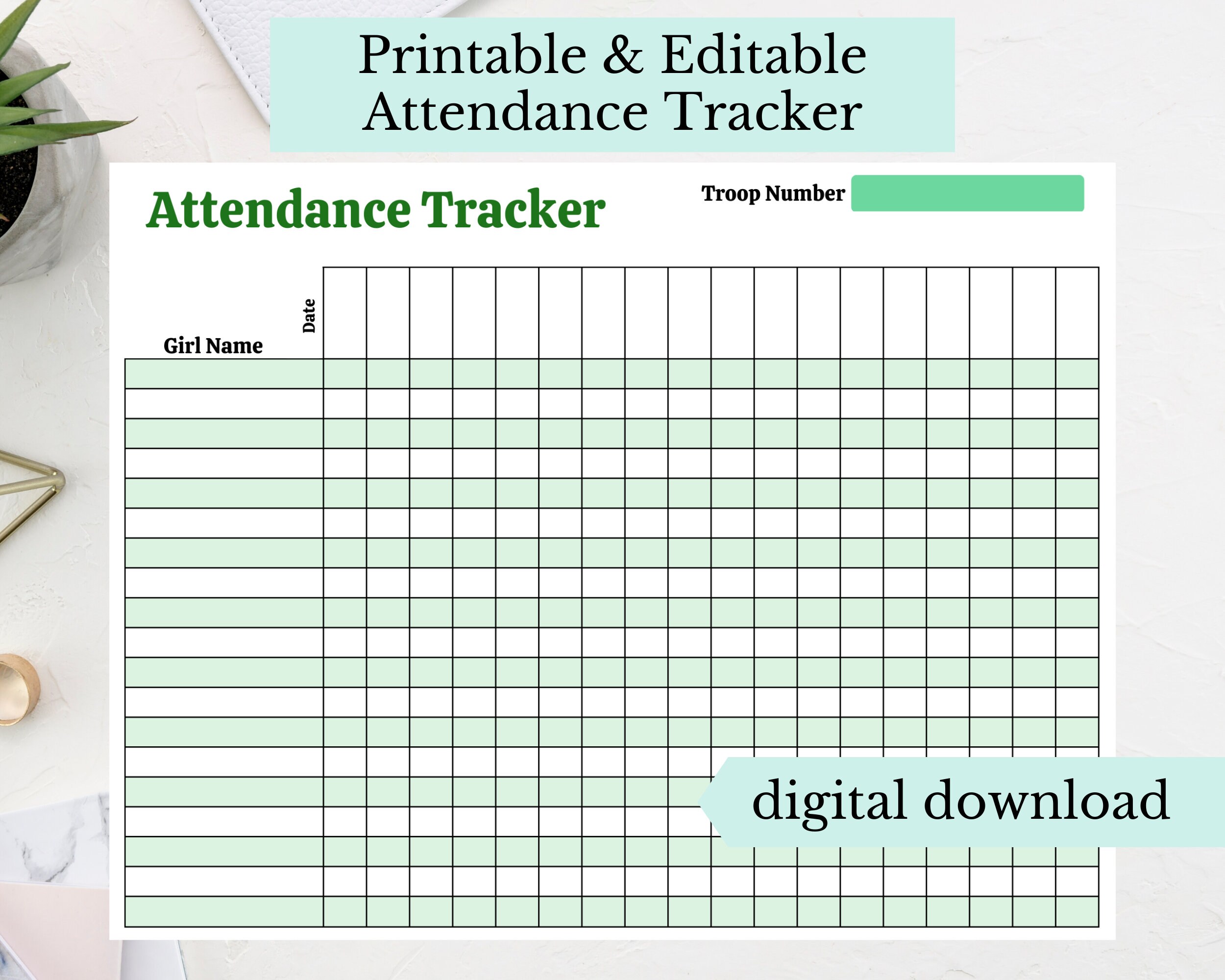 Girl Scout Attendance Tracker, Editable, Digital Download - Etsy