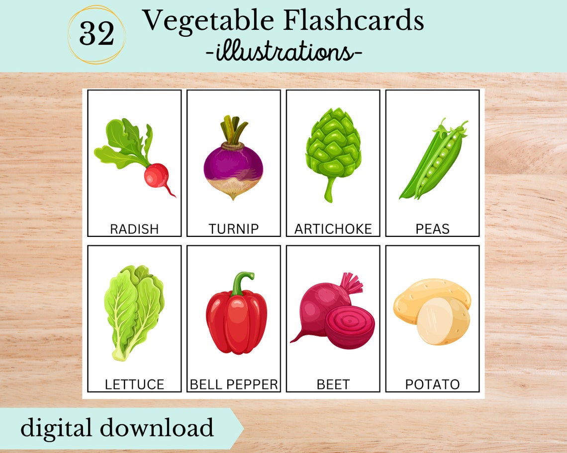 Illustrated Vegetable Flashcards, Digital Download - Etsy