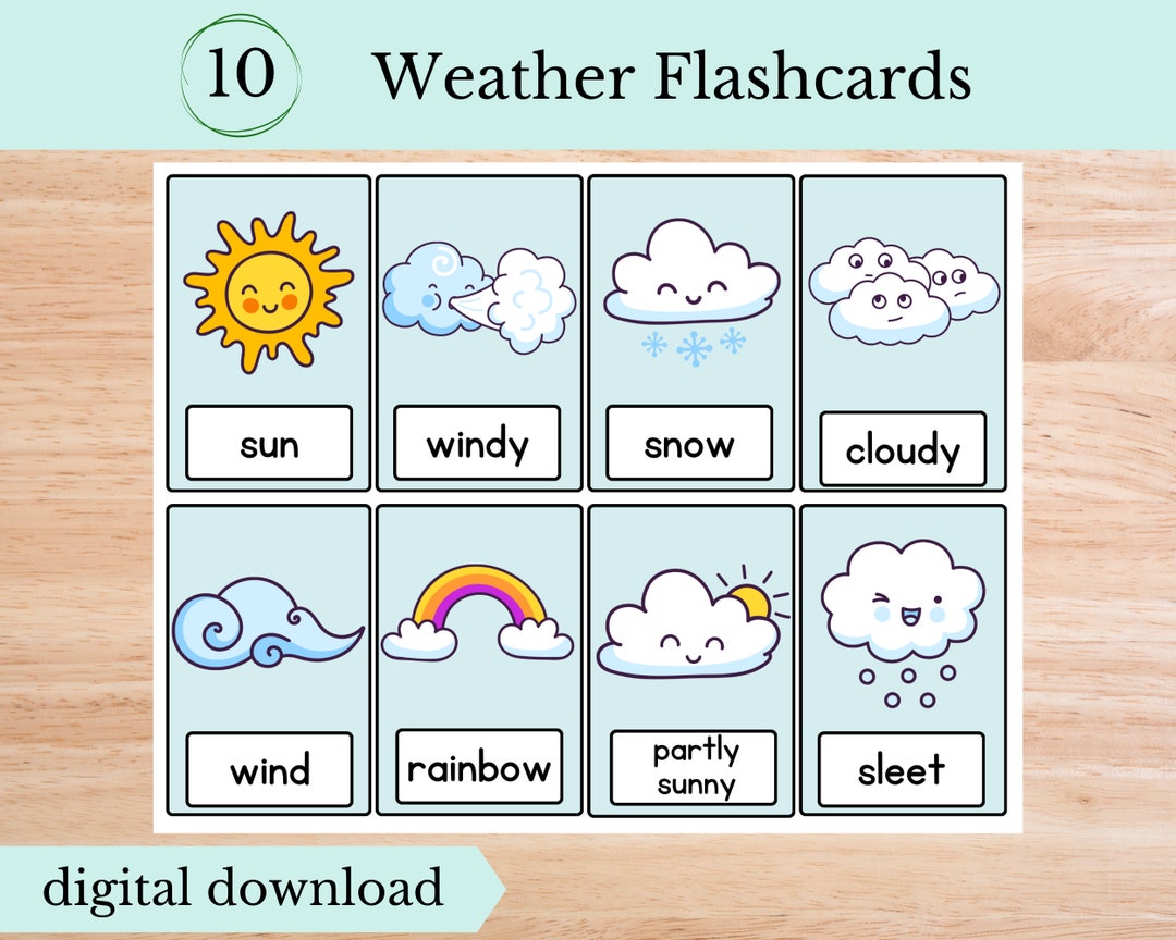 Cartoon Weather Flashcards, Digital Download - Etsy