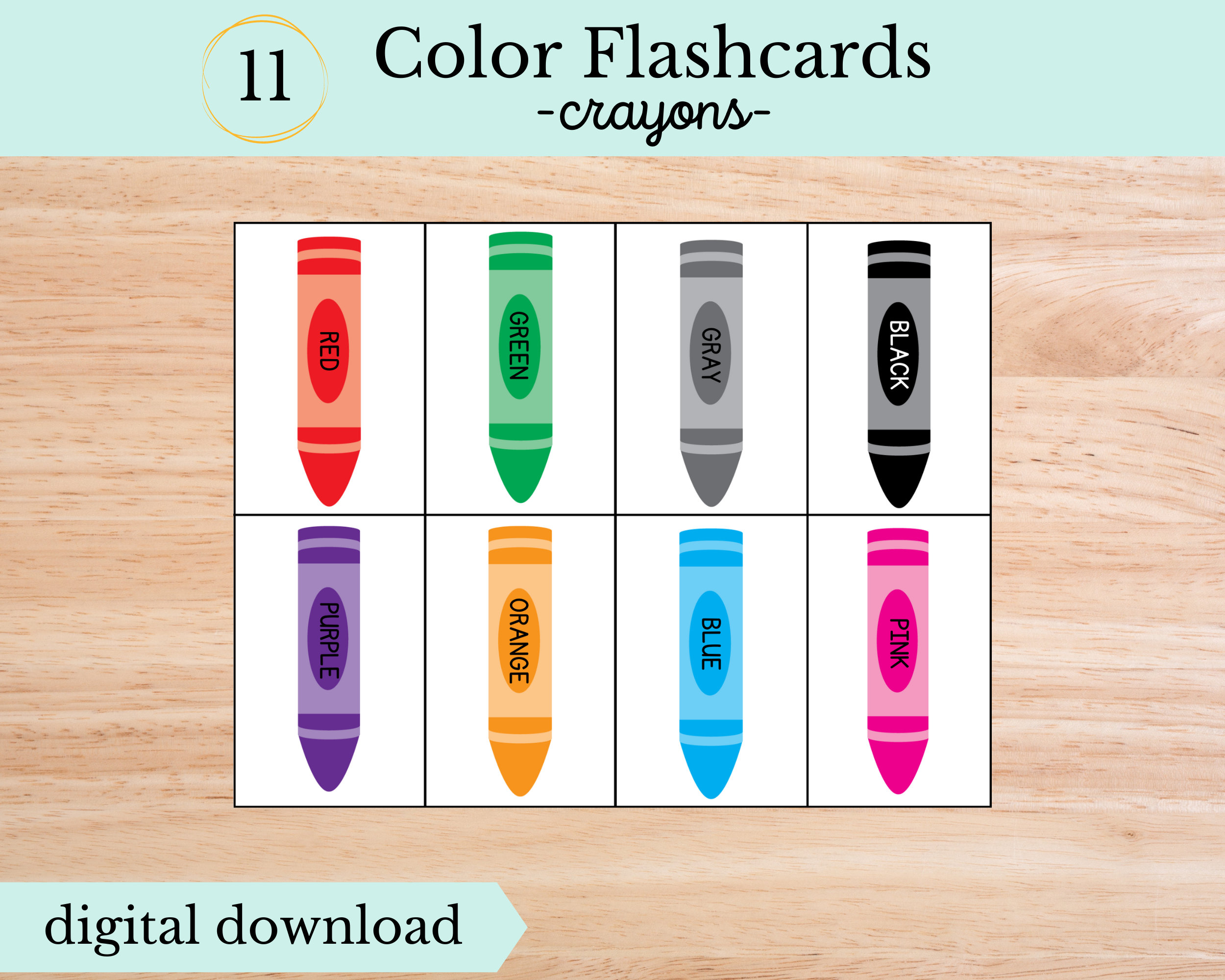 Color Flashcards, Crayons, Digital Download - Etsy