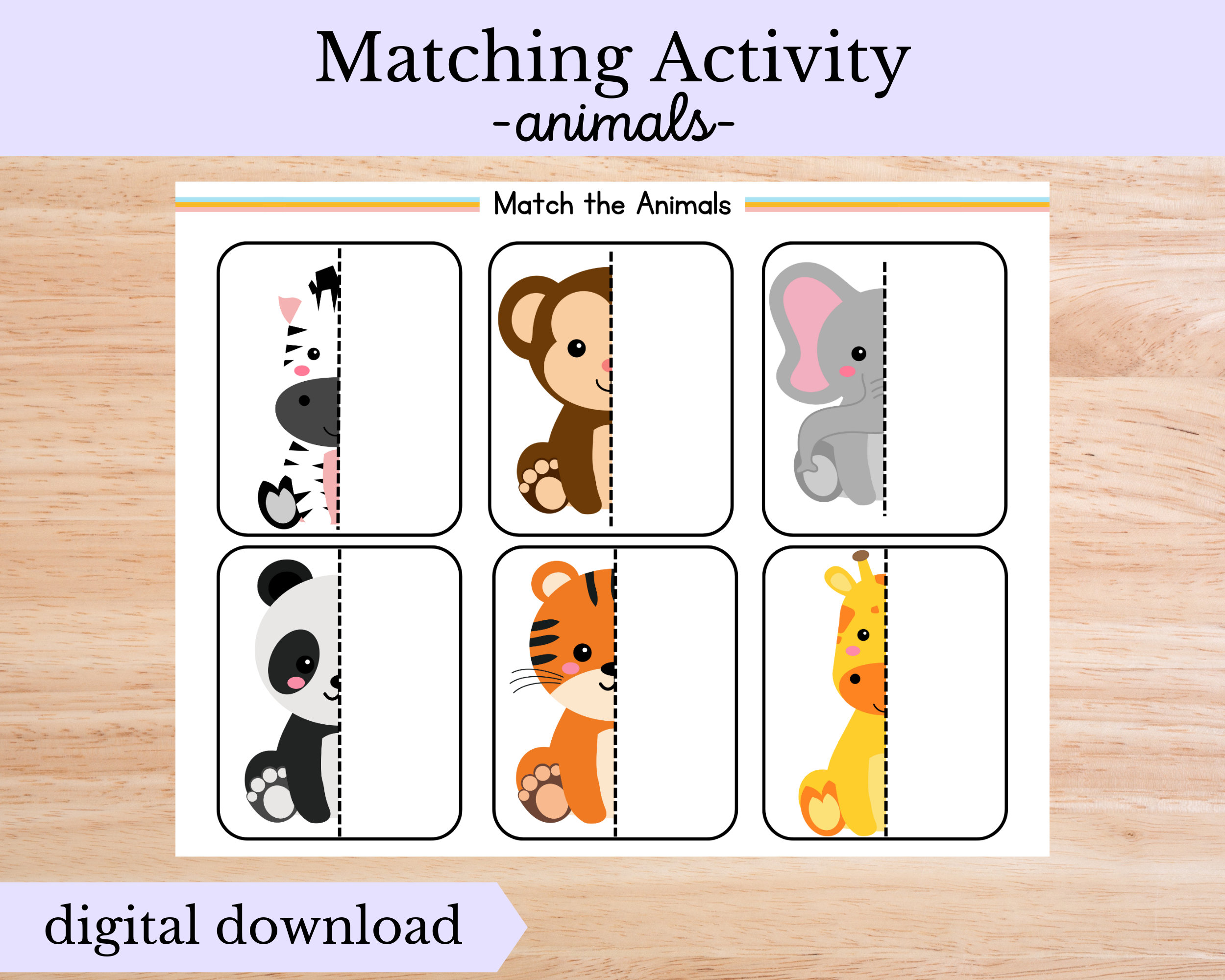 Animal Matching Activity, Digital Download - Etsy