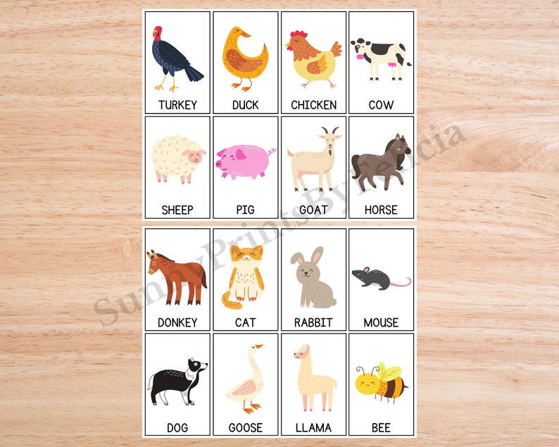 Farm Animal Flashcards, Digital Download - Etsy