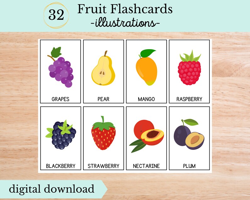 Fruit Flashcards With Illustrations, Digital Download - Etsy
