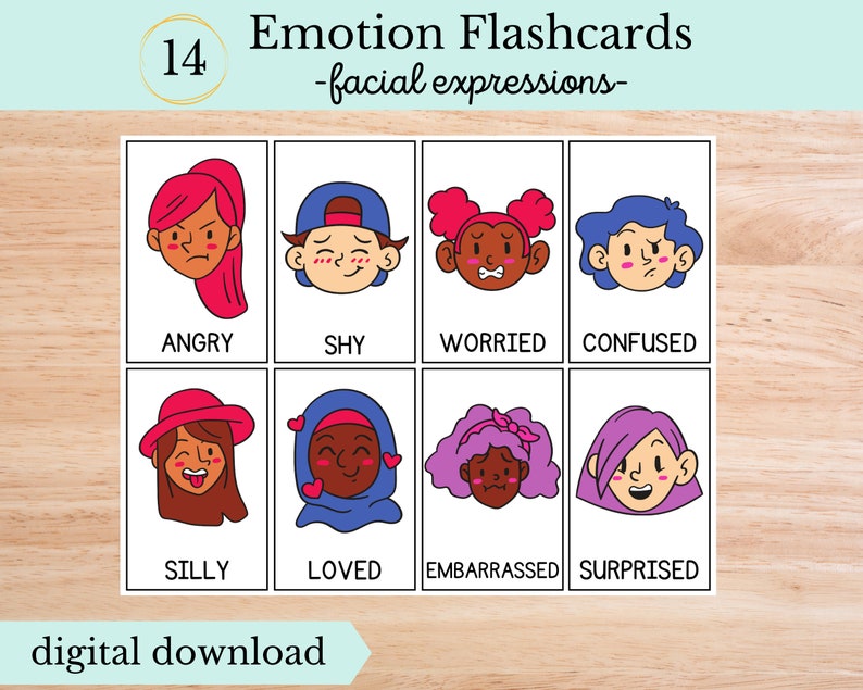 Emotion Flashcards, Facial Expressions, Digital Download - Etsy