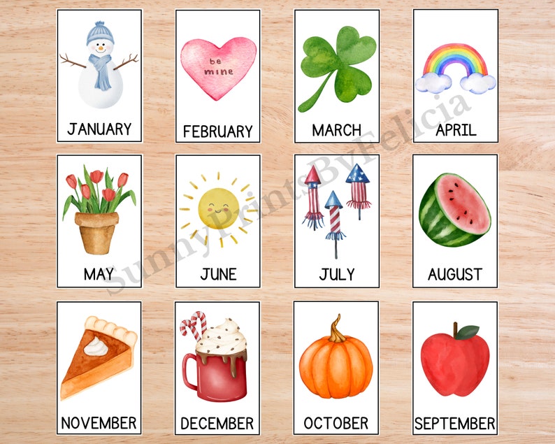 Months of the Year Flashcards, Digital Download - Etsy
