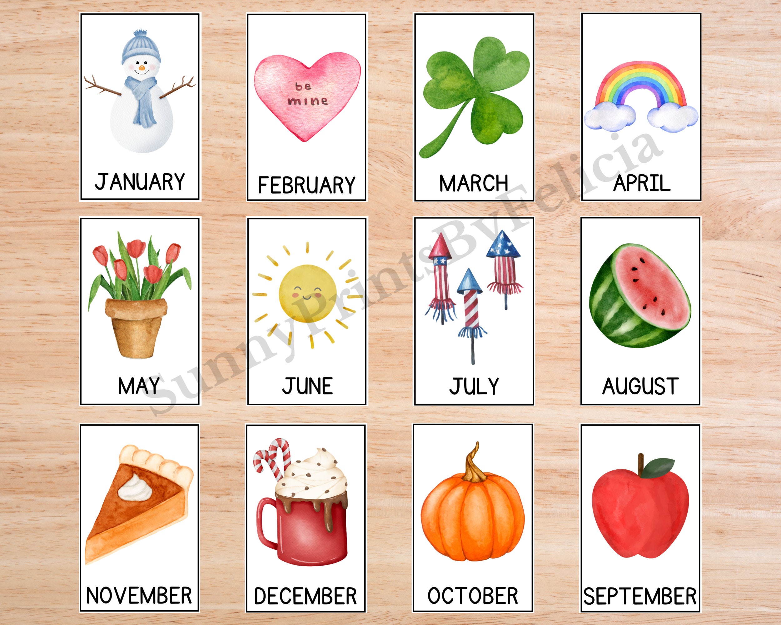 Months of the Year Flashcards, Digital Download - Etsy