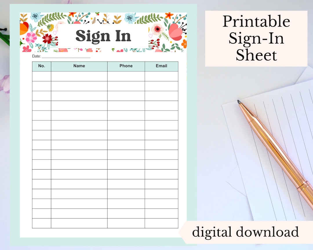 Sign-in Sheet, Digital Download - Etsy