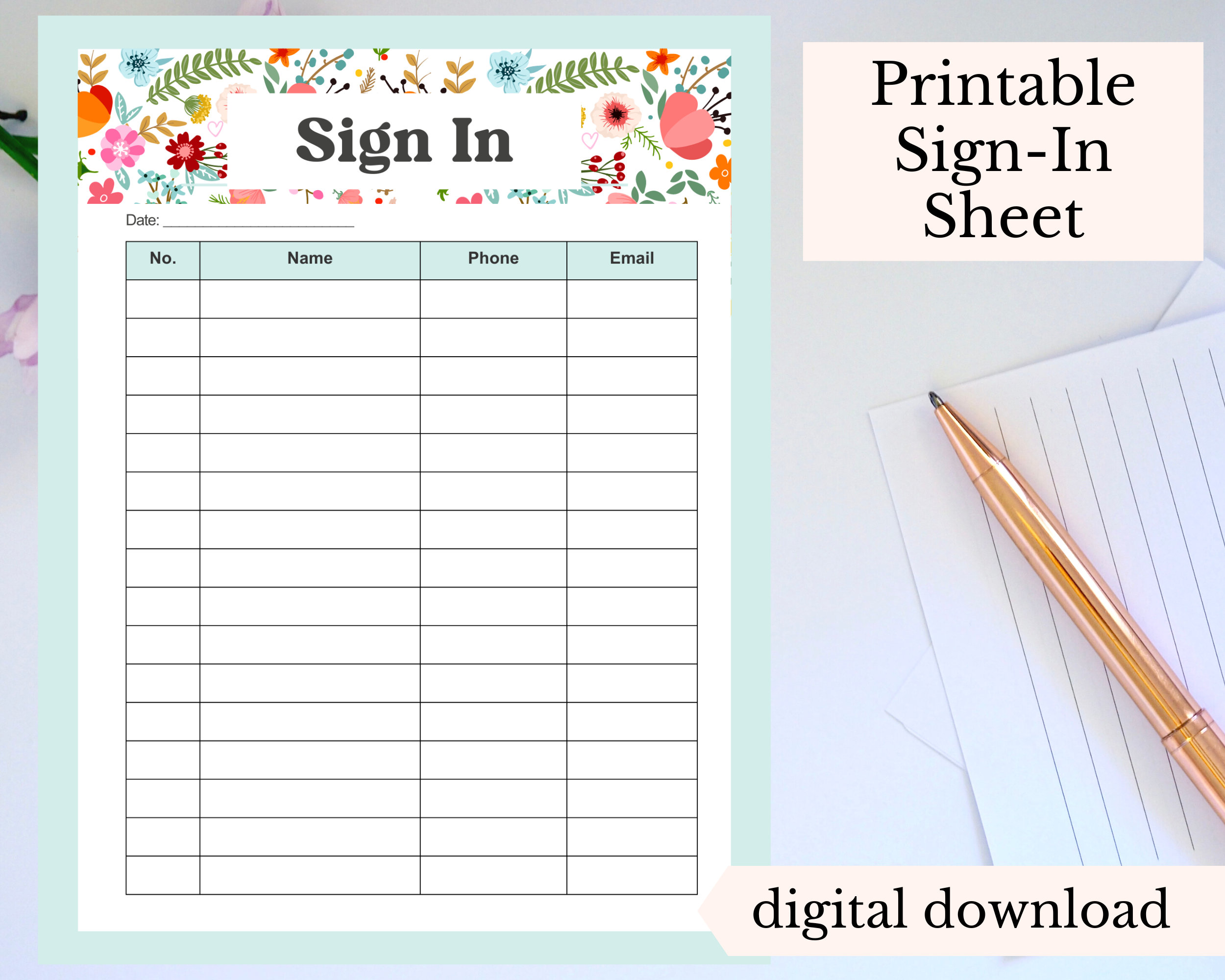 Sign-in Sheet, Digital Download - Etsy