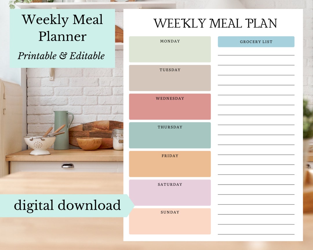 Weekly Meal Planner, Editable, Digital Download - Etsy