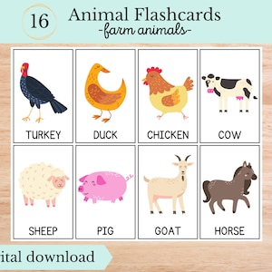 Farm Animal Flashcards, Digital Download - Etsy