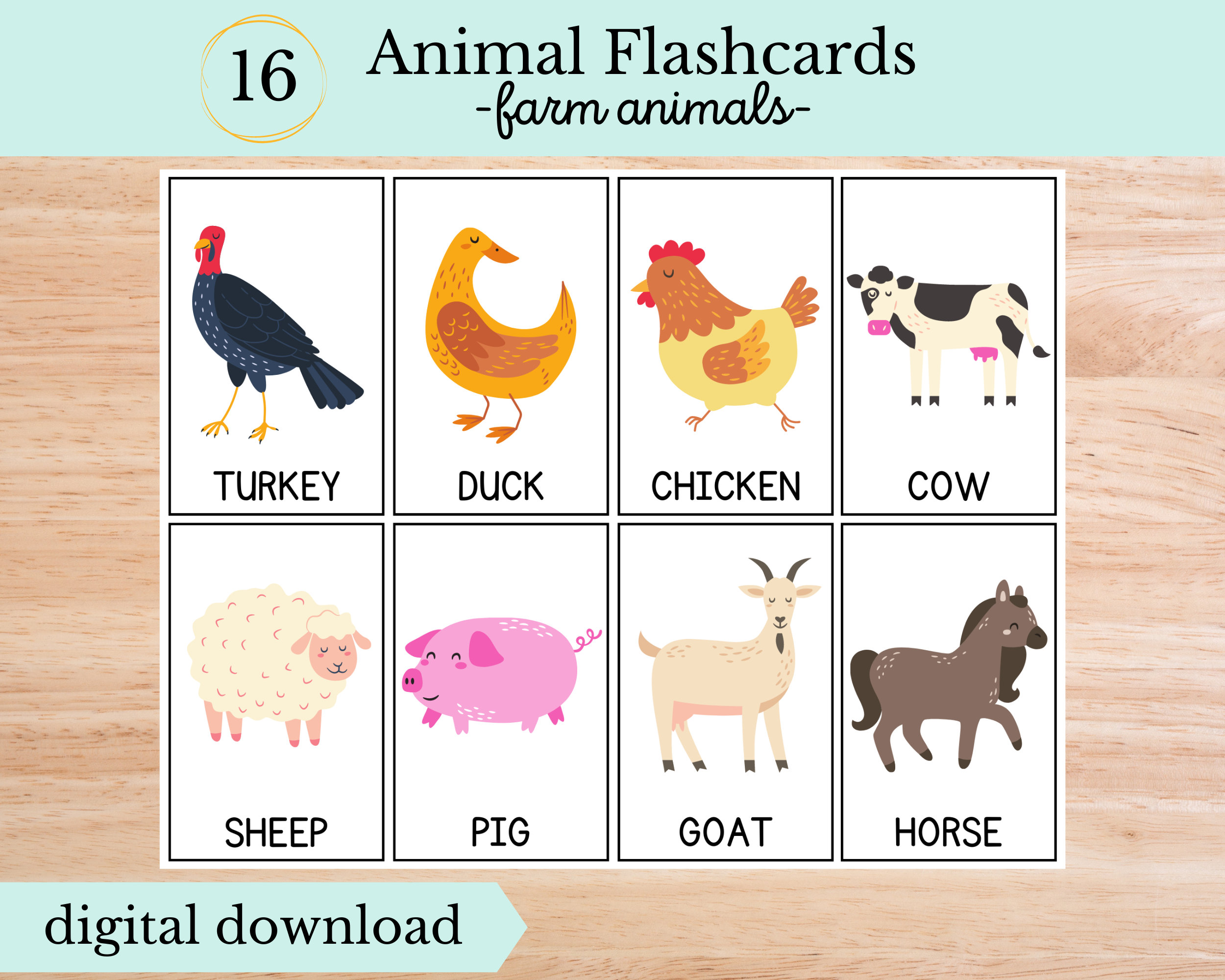 Farm Animal Flashcards, Digital Download - Etsy