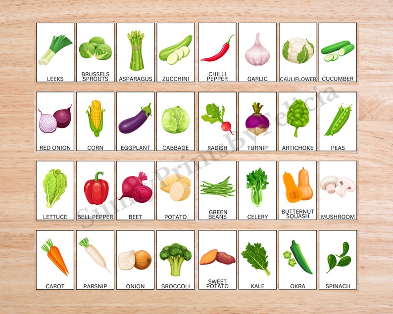 Illustrated Vegetable Flashcards, Digital Download - Etsy
