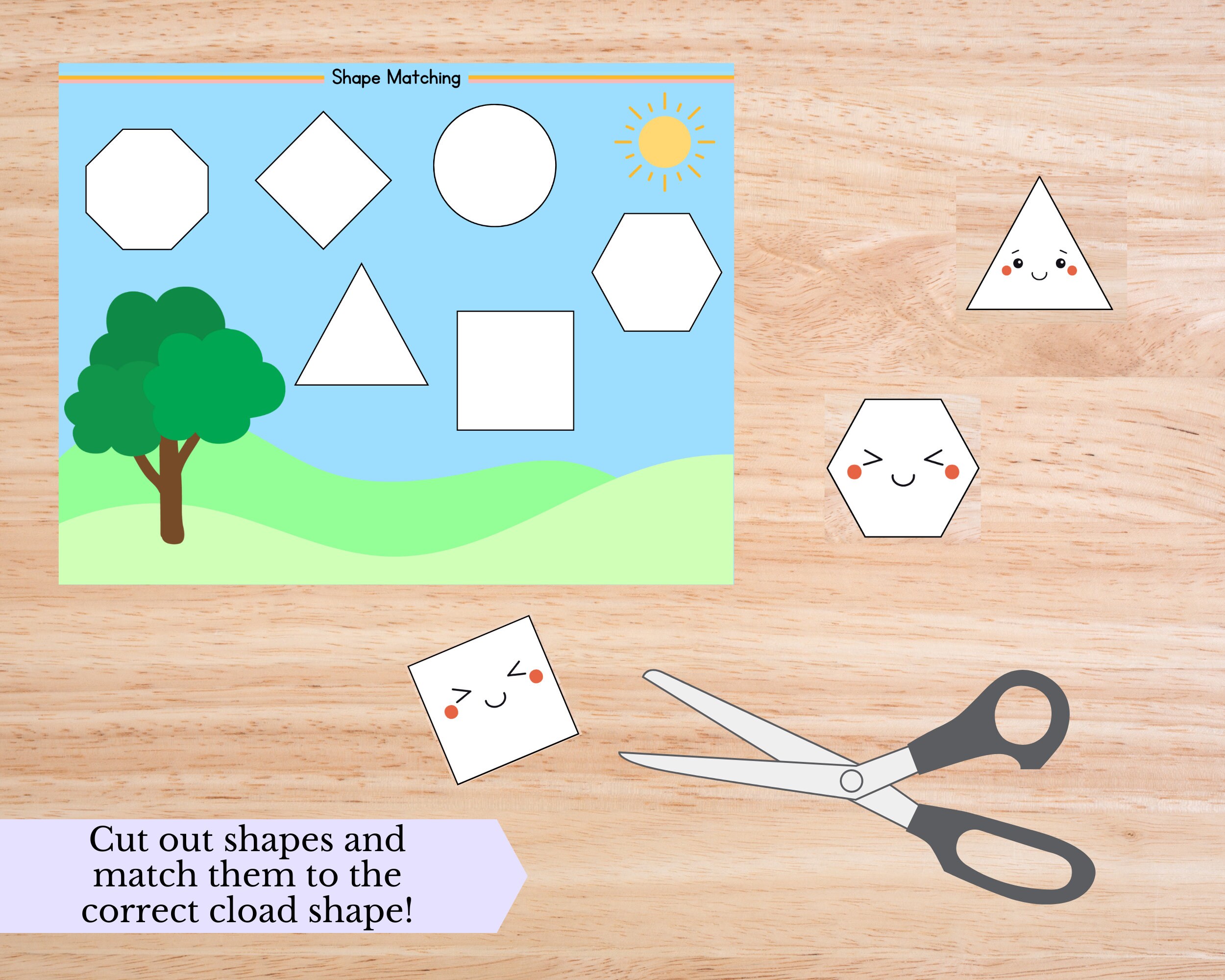 Shape Matching Activity, Clouds, Digital Download - Etsy