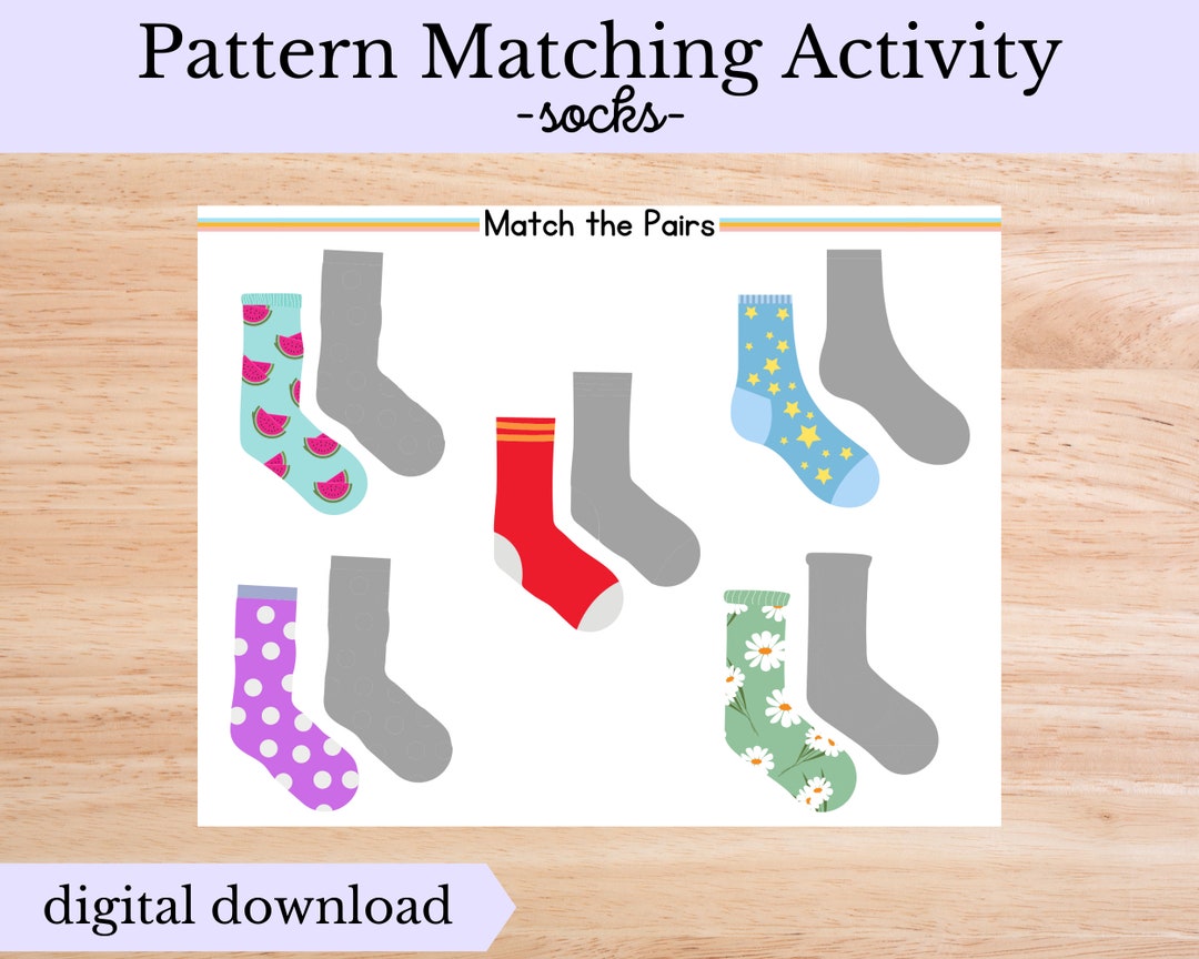 Pattern Matching Activity, Match the Sock Pattern, Digital Download - Etsy