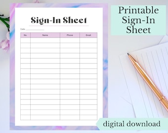 Printable Sign-in Sheet A4, A5, Letter Minimalist Printable, Instant ...