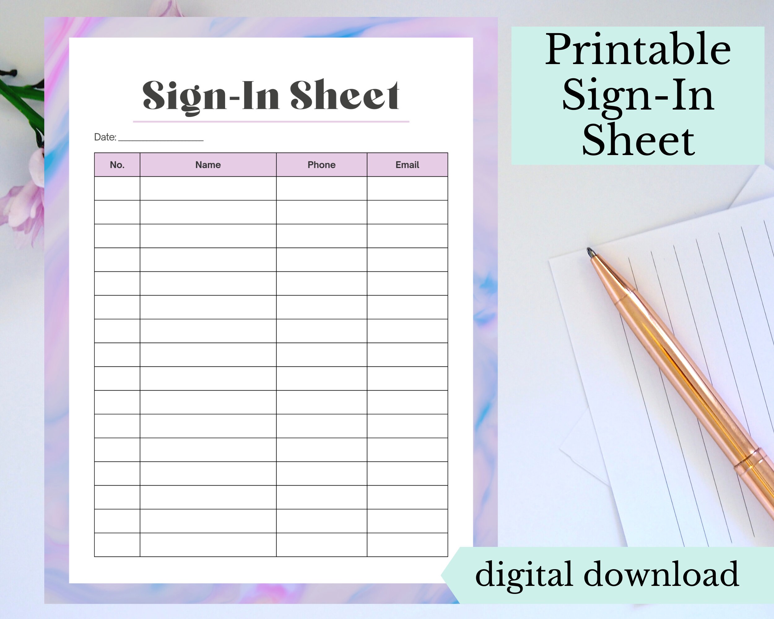 Sign-in Sheet, Digital Download - Etsy