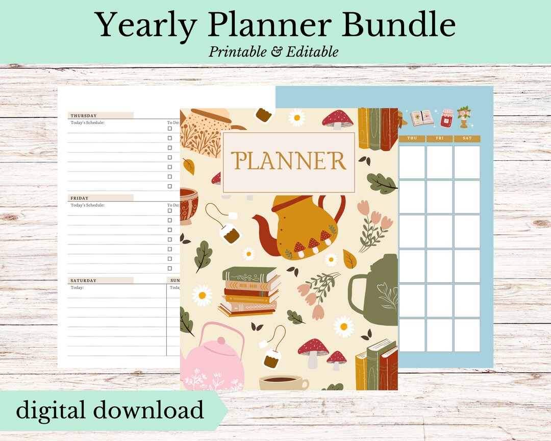 Yearly Planner Bundle, Cottagecore, Digital Download - Etsy