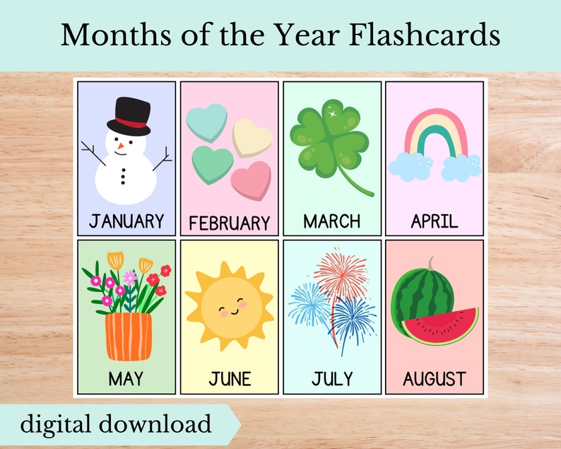 Months of the Year Flashcards, Digital Download - Etsy