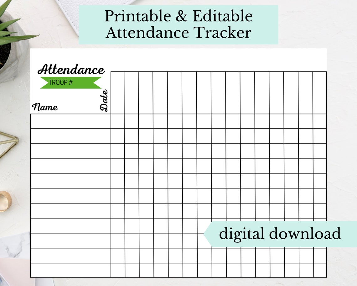 Girl Scout Attendance Tracker, Editable, Digital Download - Etsy