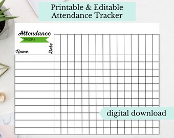 Girl Scout Attendance Sheet With Dues Column Tracker Printable - Etsy