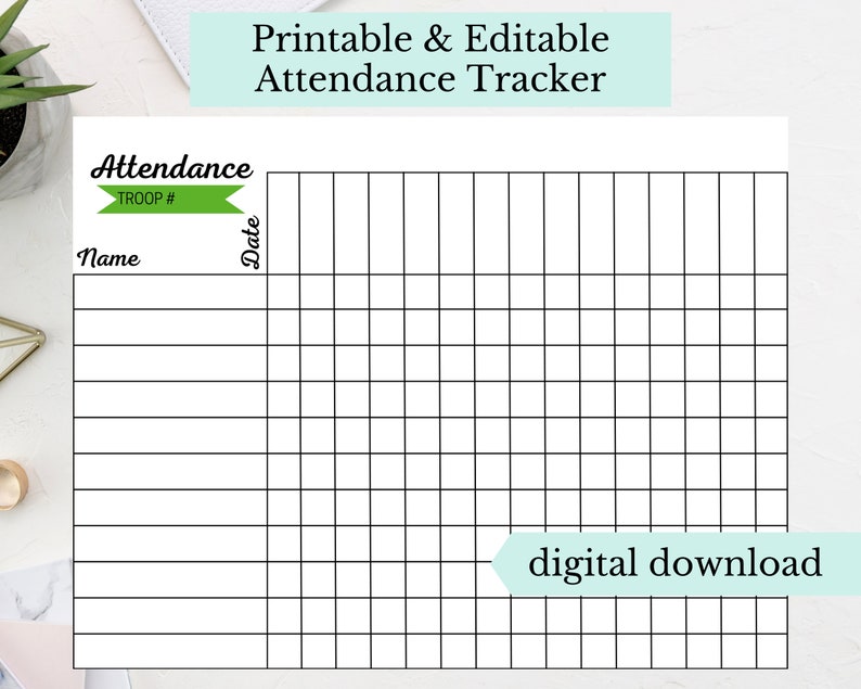 Girl Scout Attendance Tracker, Editable, Digital Download - Etsy
