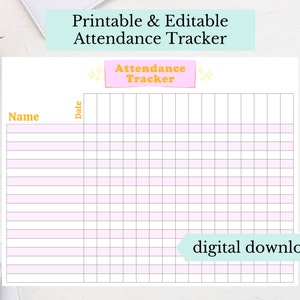 Attendance Tracker, Editable, Digital Download - Etsy