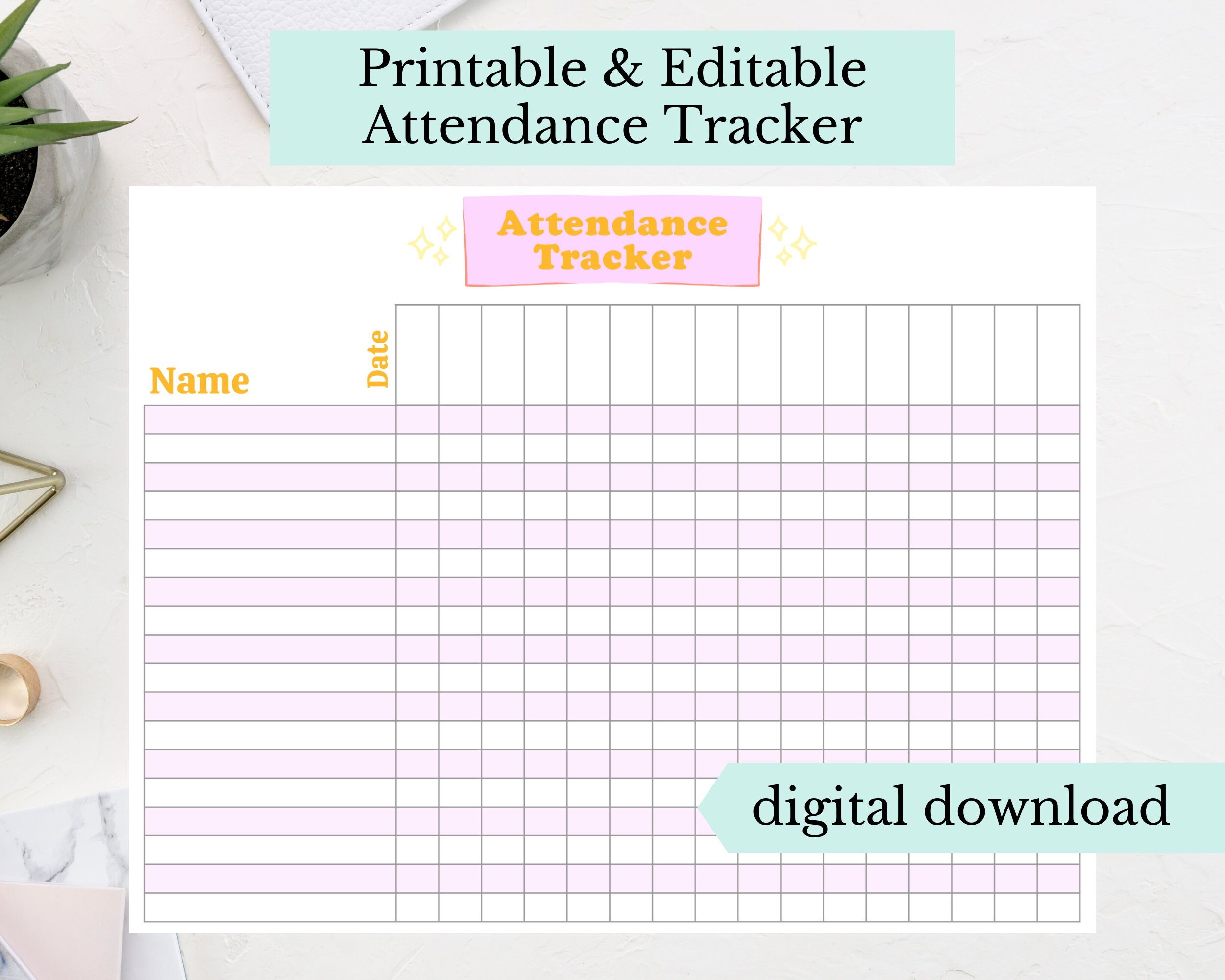 Attendance Tracker, Editable, Digital Download - Etsy