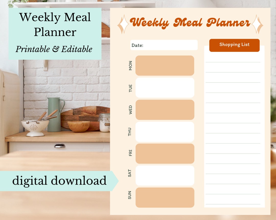 Weekly Meal Planner, Editable, Digital Download - Etsy