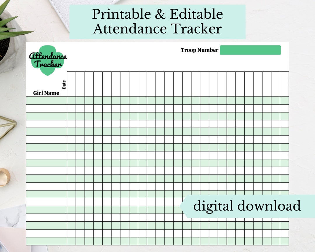Girl Scout Attendance Tracker, Editable, Digital Download - Etsy