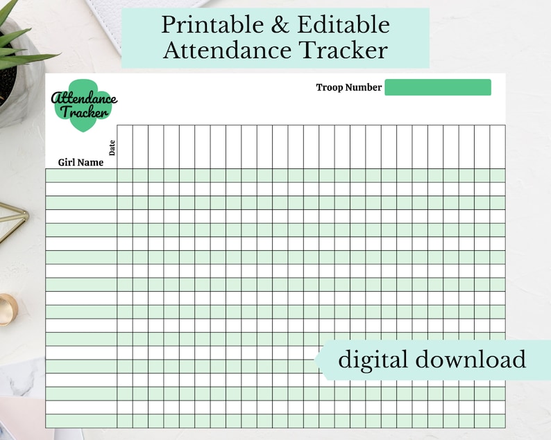 Girl Scout Attendance Tracker, Editable, Digital Download - Etsy