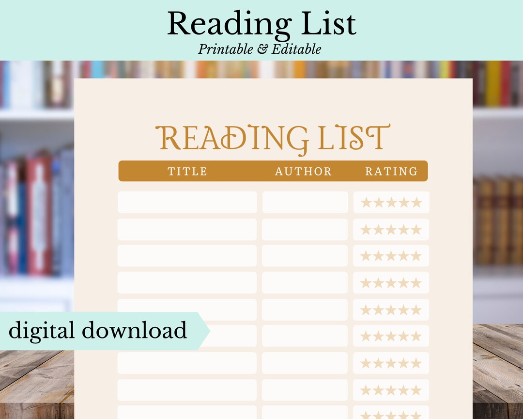 Reading List, Editable, Digital Download - Etsy