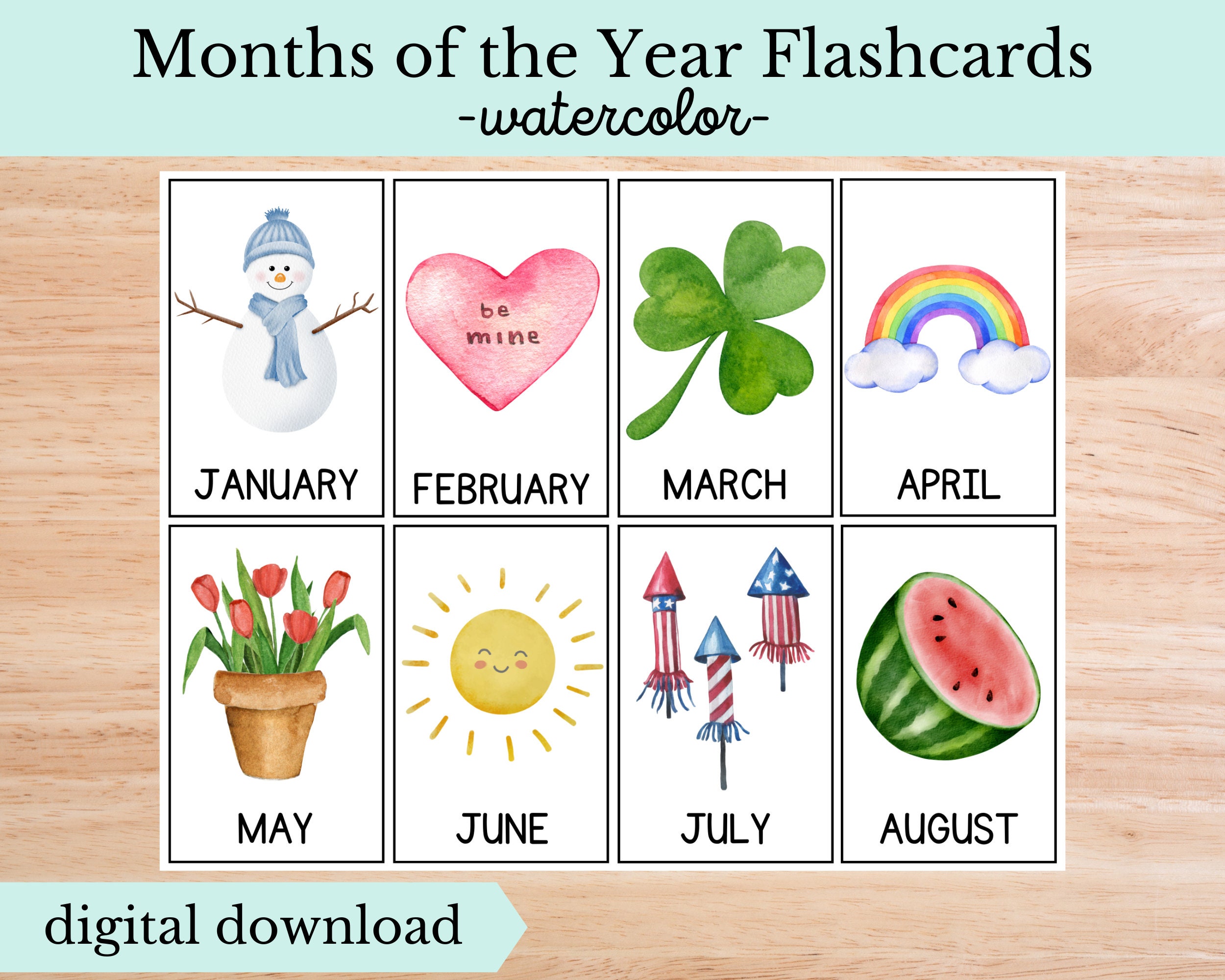 Months of the Year Flashcards, Digital Download - Etsy