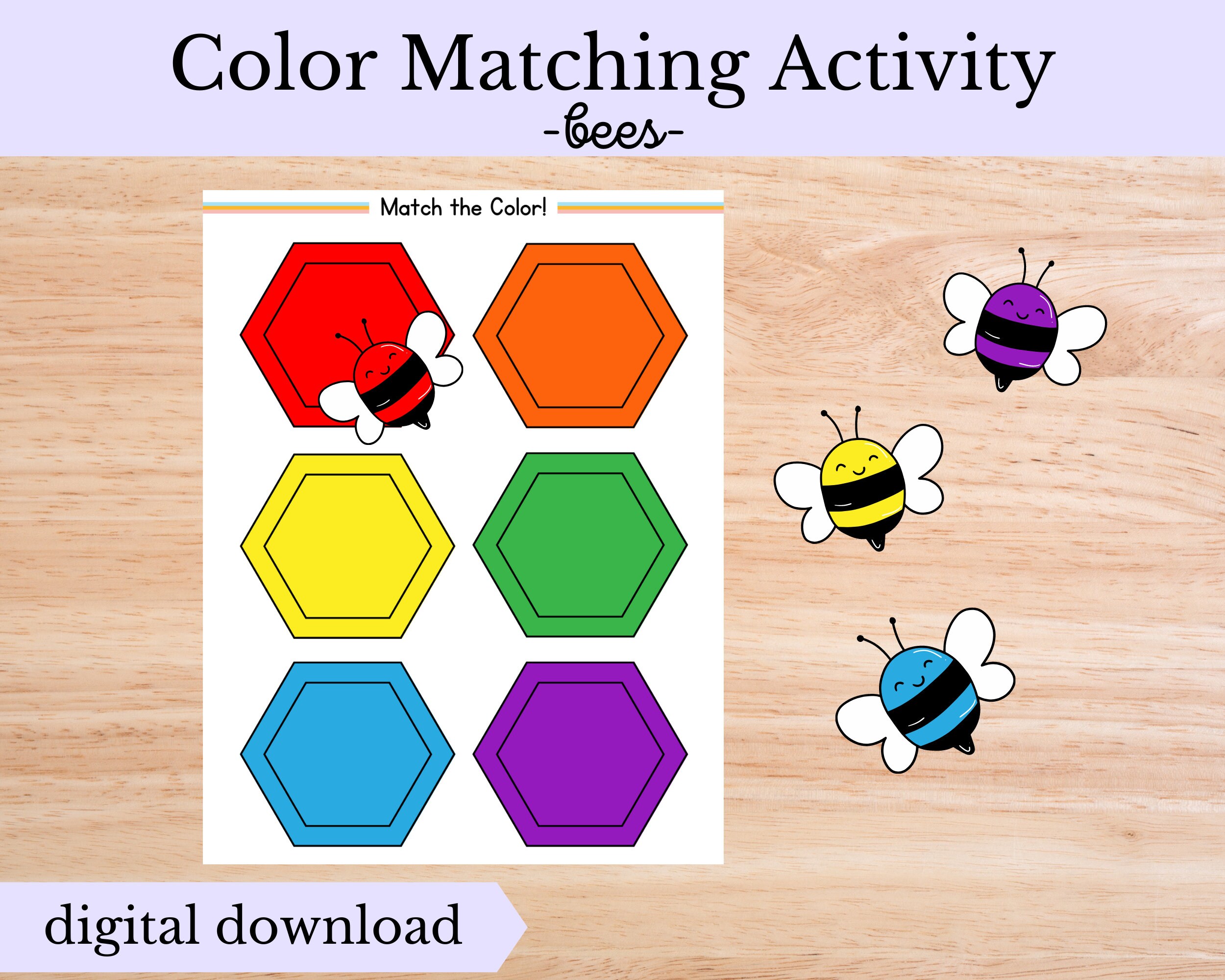 Color Matching Activity, Match the Bee to Its Hive, Digital Download - Etsy