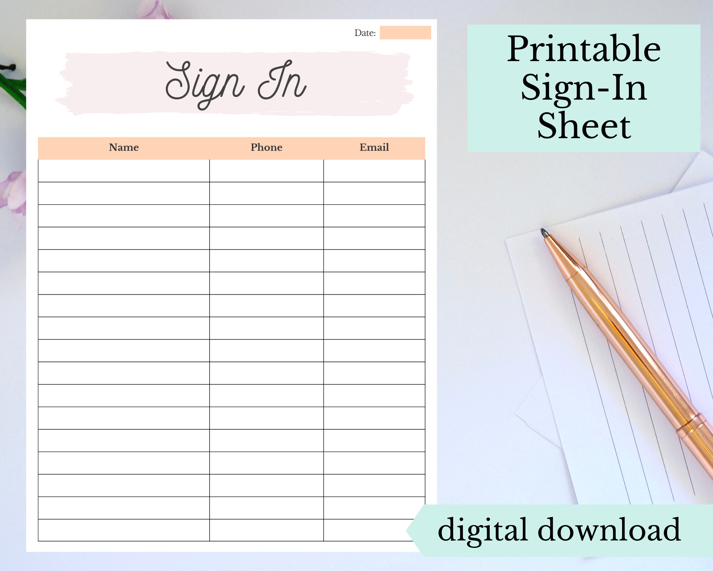 Sign-in Sheet, Digital Download - Etsy