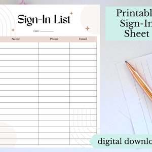 Sign-in Sheet, Digital Download - Etsy