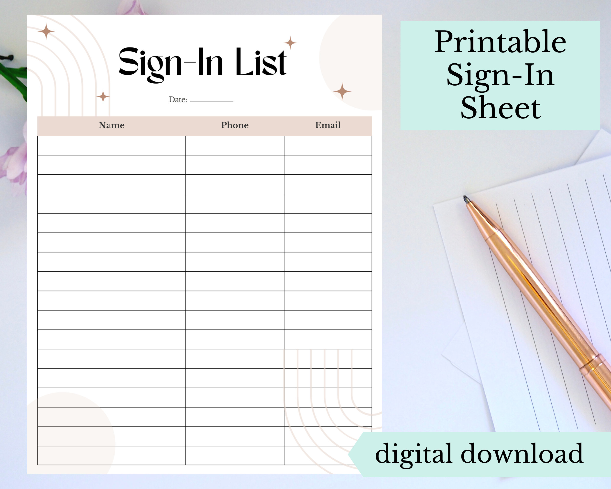 Sign-in Sheet, Digital Download - Etsy
