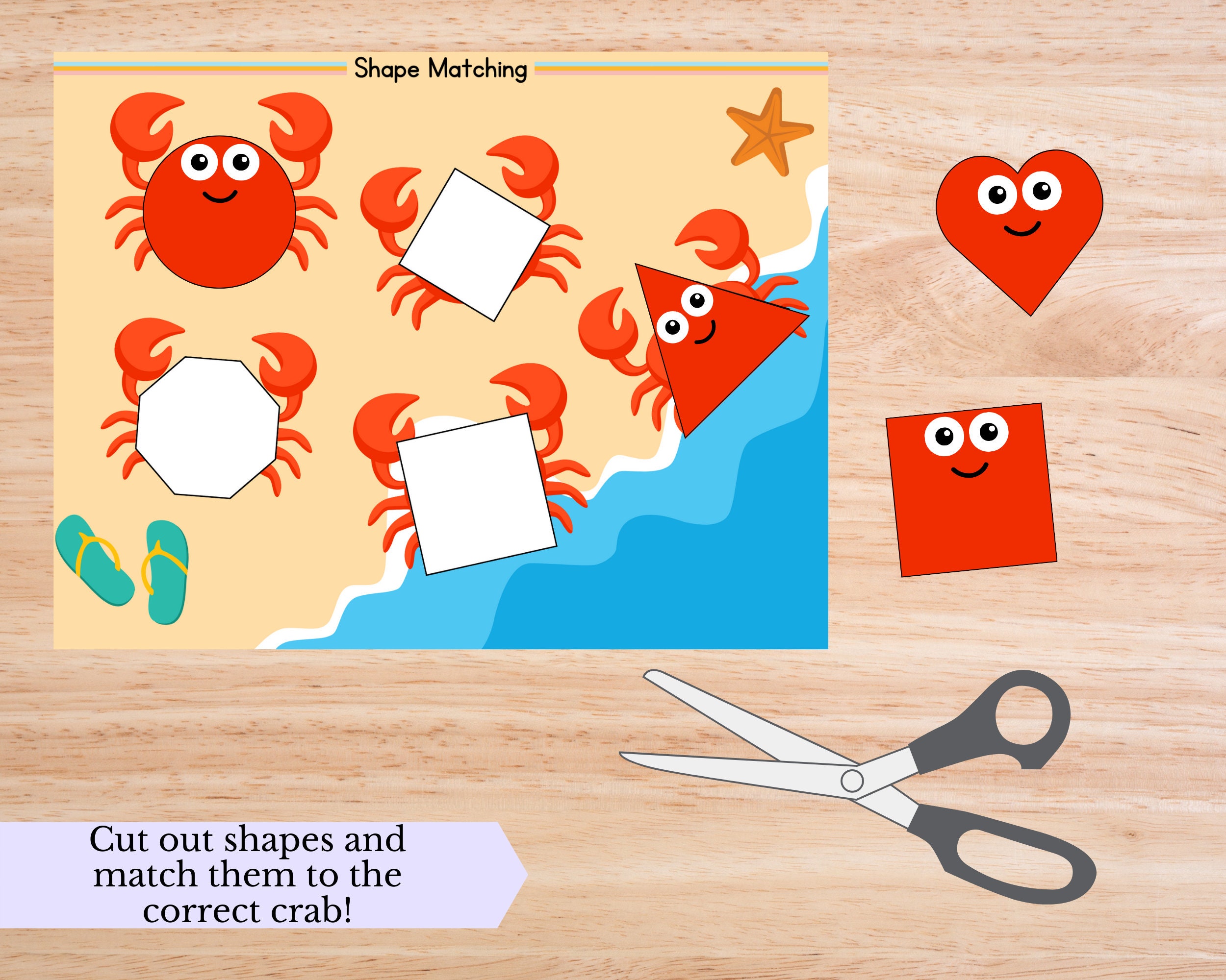 Shape Matching Activity, Crabs on the Beach, Digital Download - Etsy