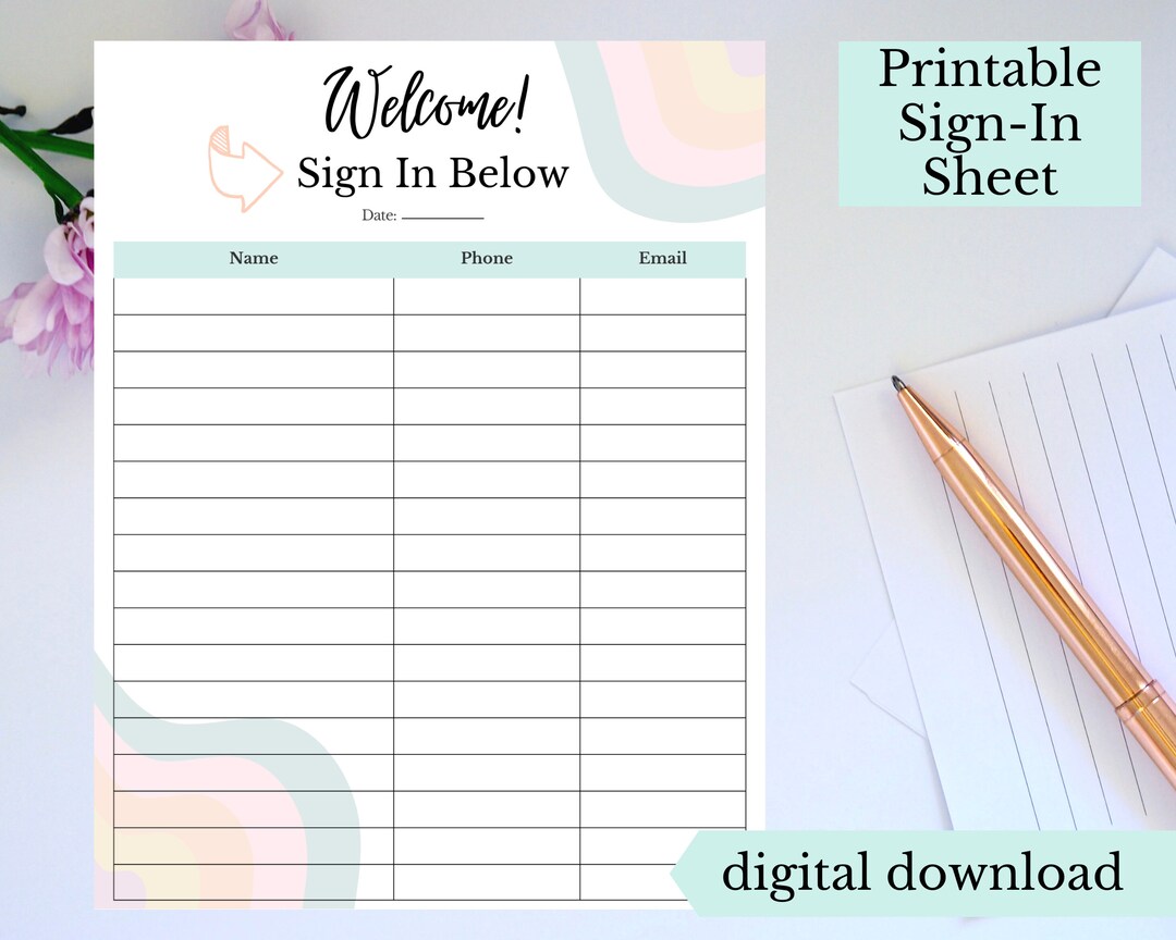 Sign-in Sheet, Digital Download - Etsy
