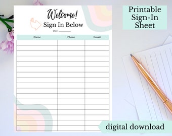 Printable Sign-in Sheet A4, A5, Letter Minimalist Printable, Instant ...