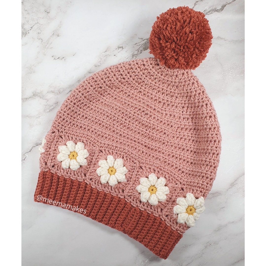 Daisy Beanie Hat Crochet Pattern in US + UK Terms (PDF Download + Video ...