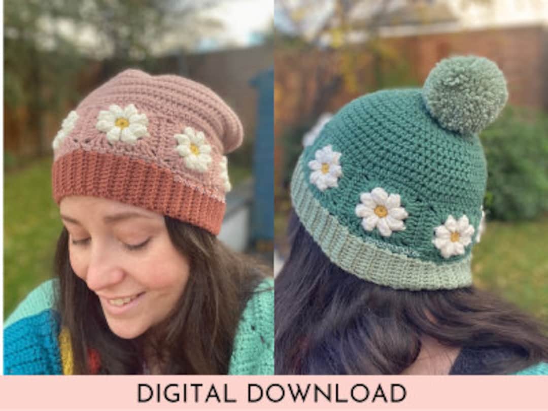 Daisy Beanie Hat Crochet Pattern in US UK Terms PDF - Etsy