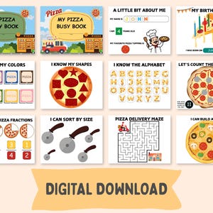 Pizza Busy Book Printable - Toddler Learning Food Binder - Preschool ...