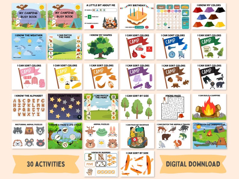 Camping Busy Book Printable - Montessori Activity Binder for Toddlers ...