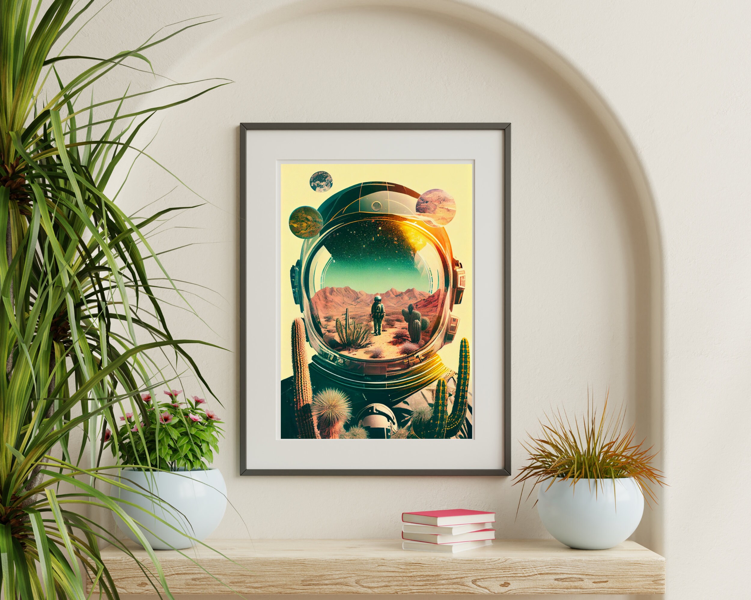 Surreal Astronaut Helmet Art Print, Psychedelic Wall Art, Retro Sci-fi ...