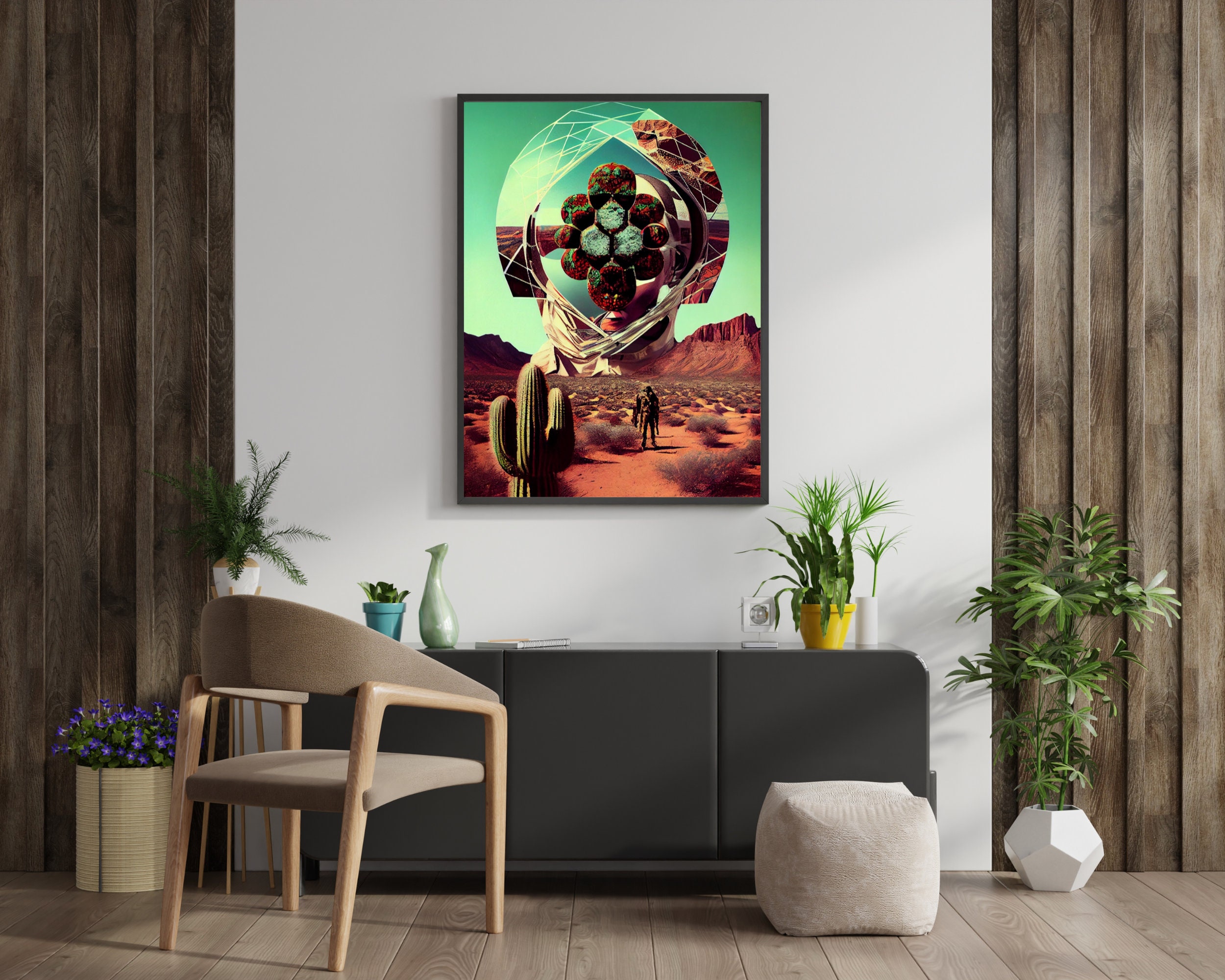 Psychedelic Retro Spaceman Art Print, Vintage Trippy Desert Wall Art ...